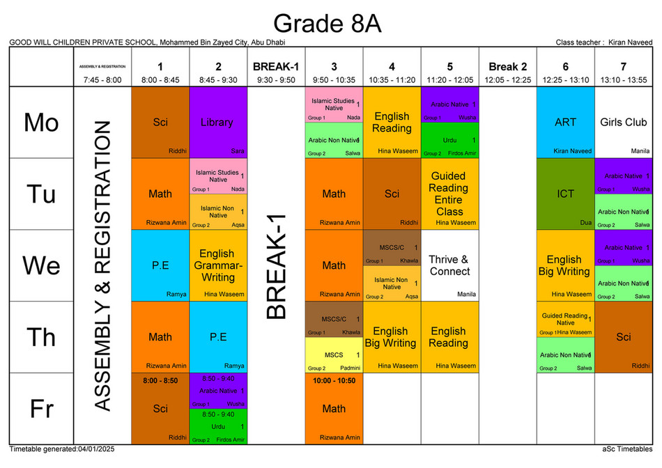 Good Will Children School - Term-2 GR-8 Classes Timetable - Page 1 ...