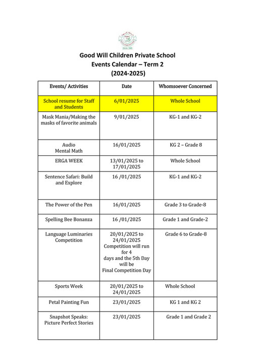 Good Will Children School - Events Calendar- 2024-2025 - Page 1 ...
