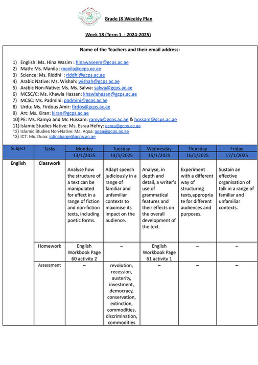 Good Will Children School - GR-8-Weekly Plan-Term-2-Week-18 - Page 1 - Created with Publitas.com
