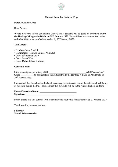 Good Will Children School - GR-3 and GR-4 Heritage Village Consent form ...