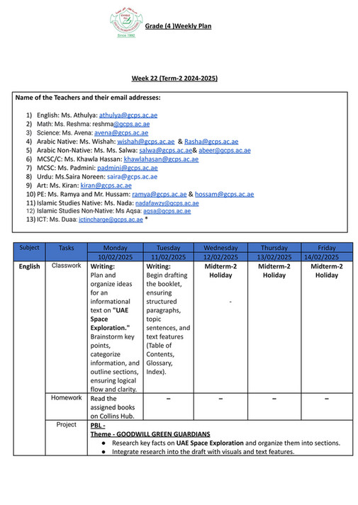 Good Will Children School - GR-4-Weekly Plan-Term-2-Week-22 - Page 1 ...
