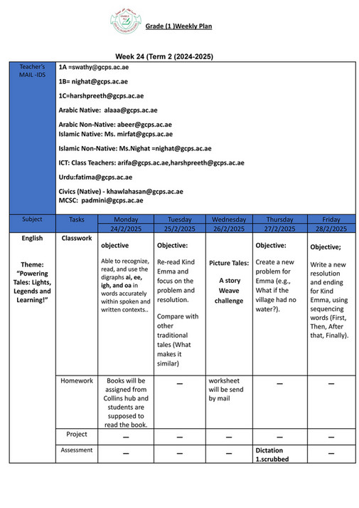 Good Will Children School - GR-1-Weekly Plan-Term-2-Week-24 - Page 1 - Created with Publitas.com