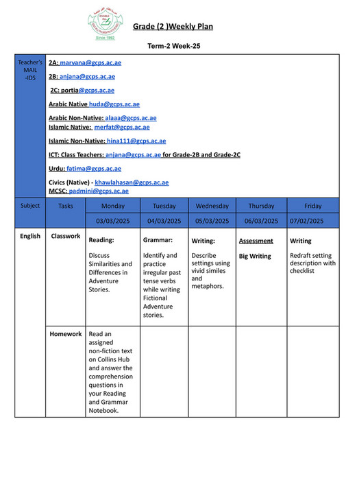Good Will Children School - GR-2-Weekly Plan-Term-2-Week-25 - Page 1 - Created with Publitas.com
