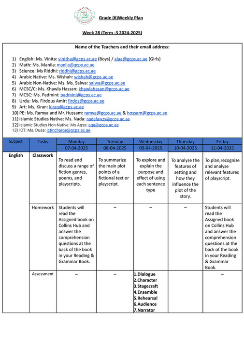 Good Will Children School - GR-6-Weekly Plan-Term-3-Week-28 - Page 1 - Created with Publitas.com