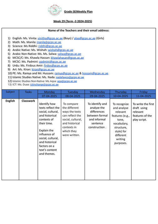 Good Will Children School - GR-6-Weekly Plan-Term-3-Week-29 - Page 1 - Created with Publitas.com