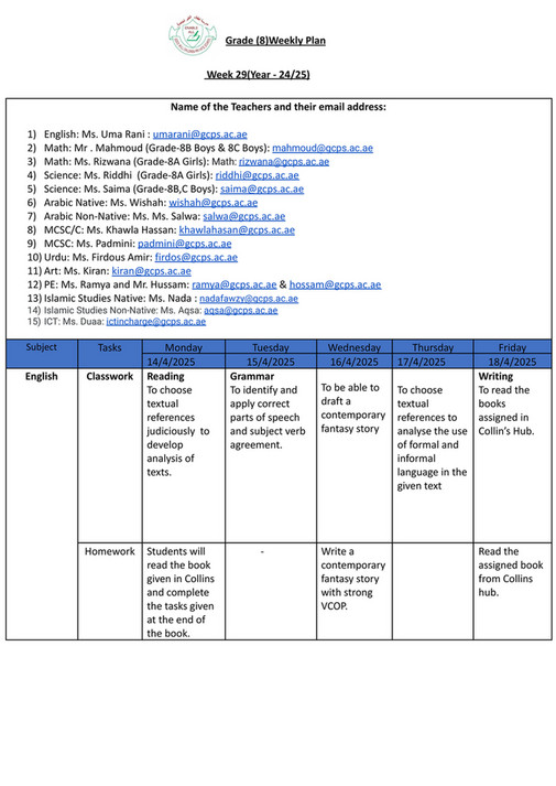 Good Will Children School - GR-8-Weekly Plan-Term-3-Week-29 - Page 1 ...