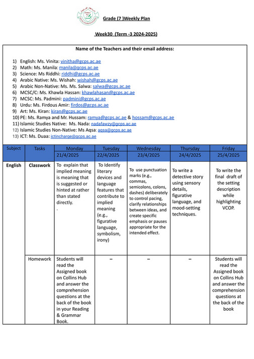 Good Will Children School - GR-7-Weekly Plan-Term-3-Week-30 - Page 1 - Created with Publitas.com