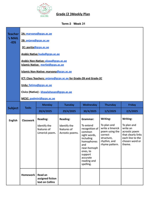 Good Will Children School - GR-2-Weekly Plan-Term-3-Week-31 - Page 1 - Created with Publitas.com