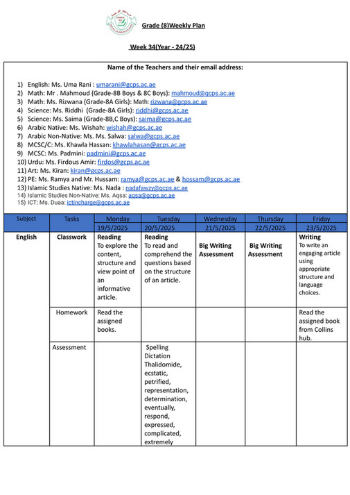 Good Will Children School - GR-8-Weekly Plan-Term-3-Week-34 - Page 1 - Created with Publitas.com