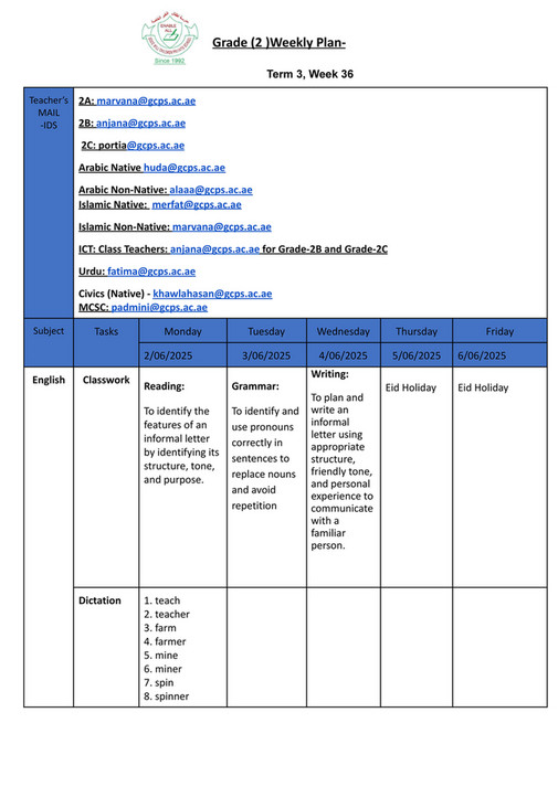 Good Will Children School - GR-2-Weekly Plan-Term-3-Week-36 - Page 1 ...