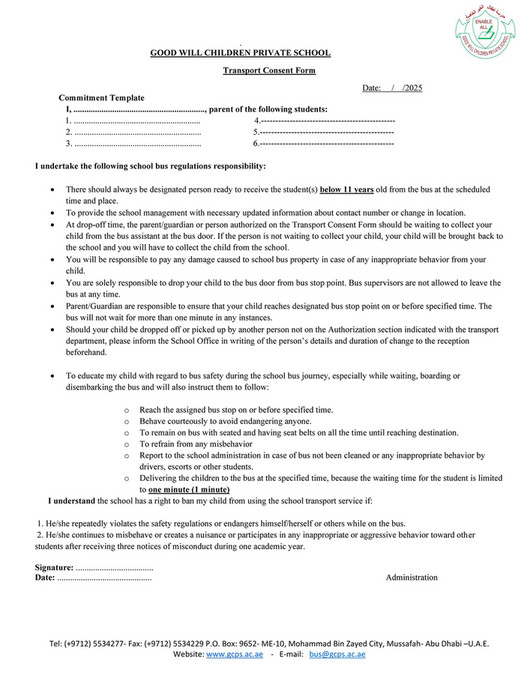 Good Will Children School - Bus Consent Form - Page 1 - Created with ...