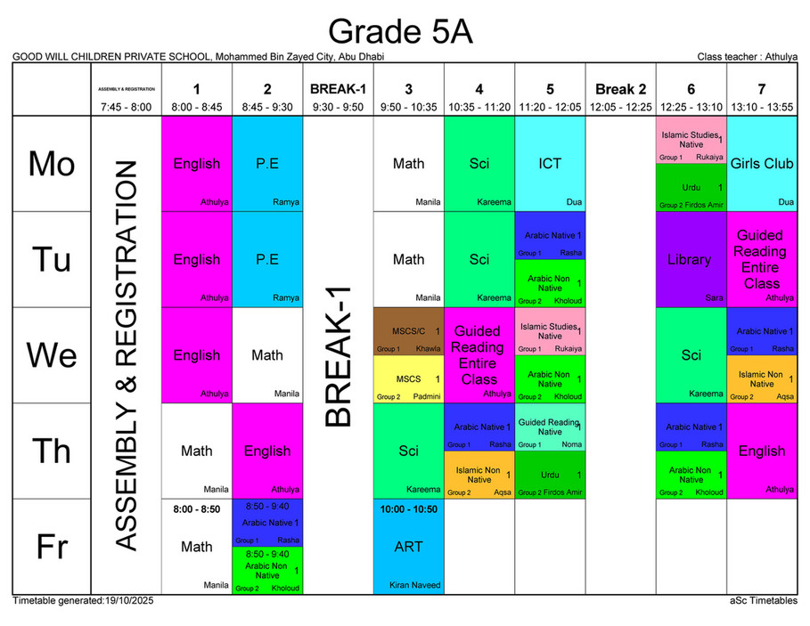Good Will Children School - GR-5 Classes Timetable - Page 1 - Created ...