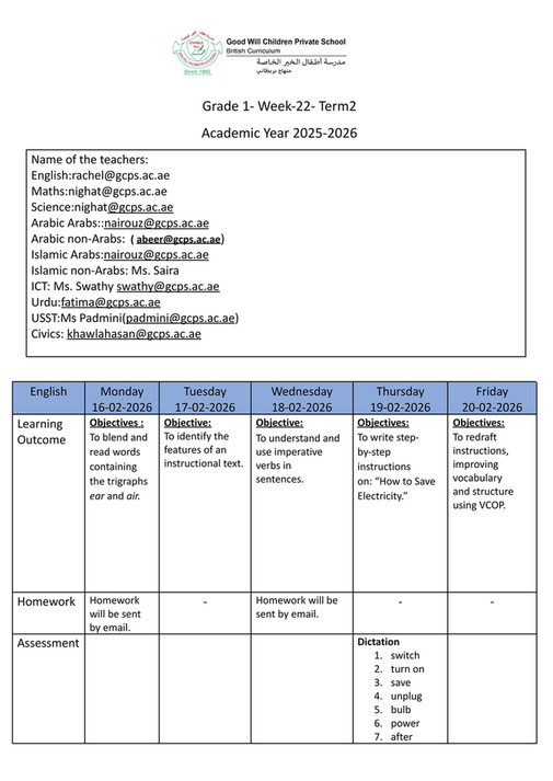 Good Will Children School - GR-1-Weekly Plan-Term-2-Week-22 - Page 1 ...