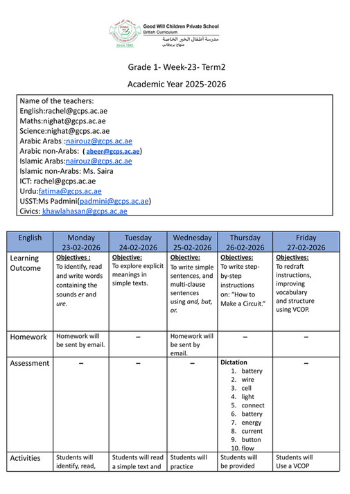 Good Will Children School - GR-1-Weekly Plan-Term-2-Week-23 - Page 2-3 ...