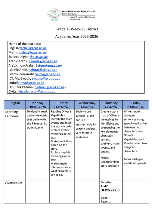 Good Will Children School - GR-1-Weekly Plan-Term-3-Week-25 - Page 1 ...
