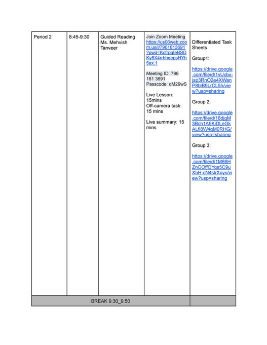 Modern British School - Grade 3A - Timetable Wednesday and Zoom Links ...
