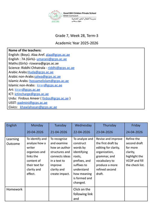 Good Will Children School - GR-7-Weekly Plan-Term-3-Week-28 - Page 1 ...