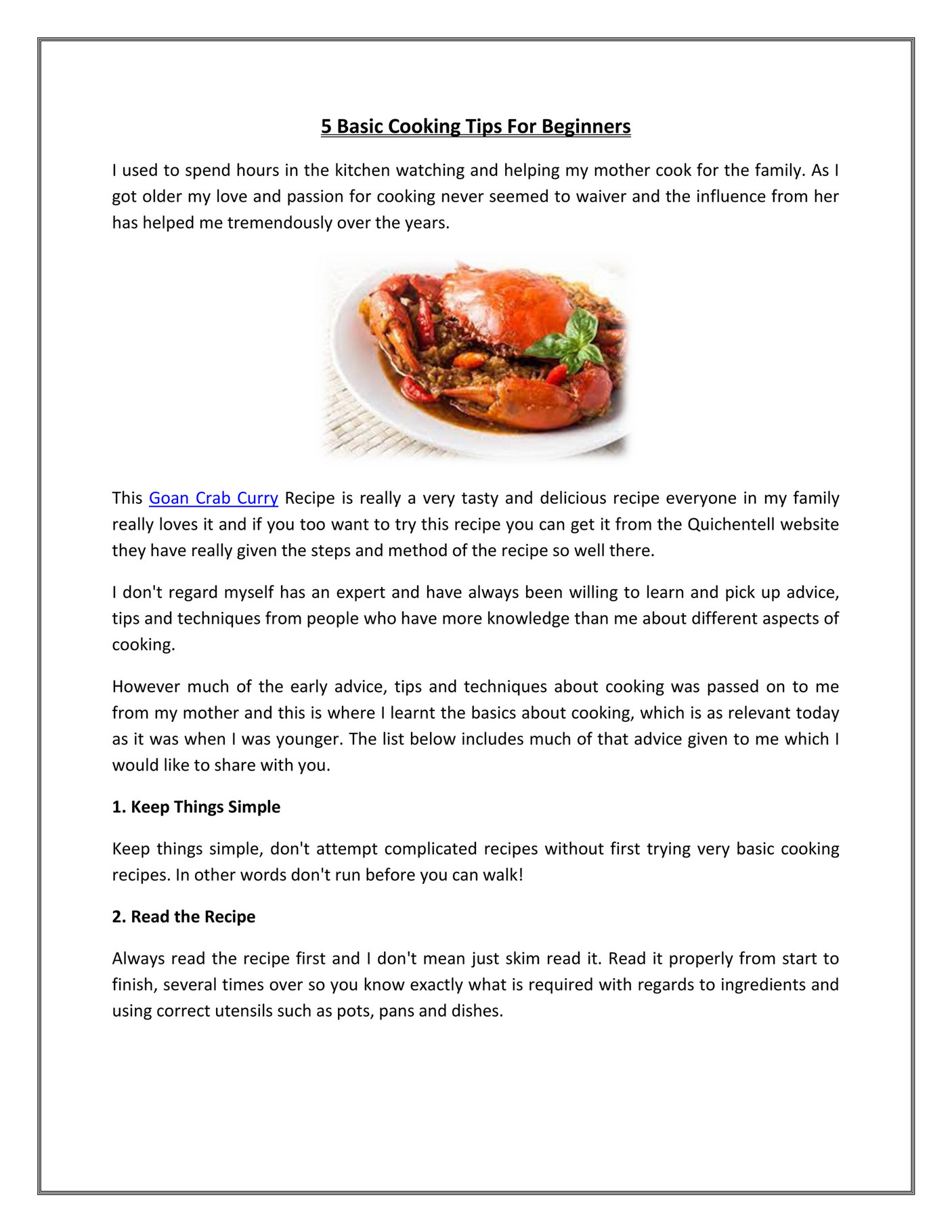 My publications - 5 Basic Cooking Tips For Beginners - Page 1 - Created ...