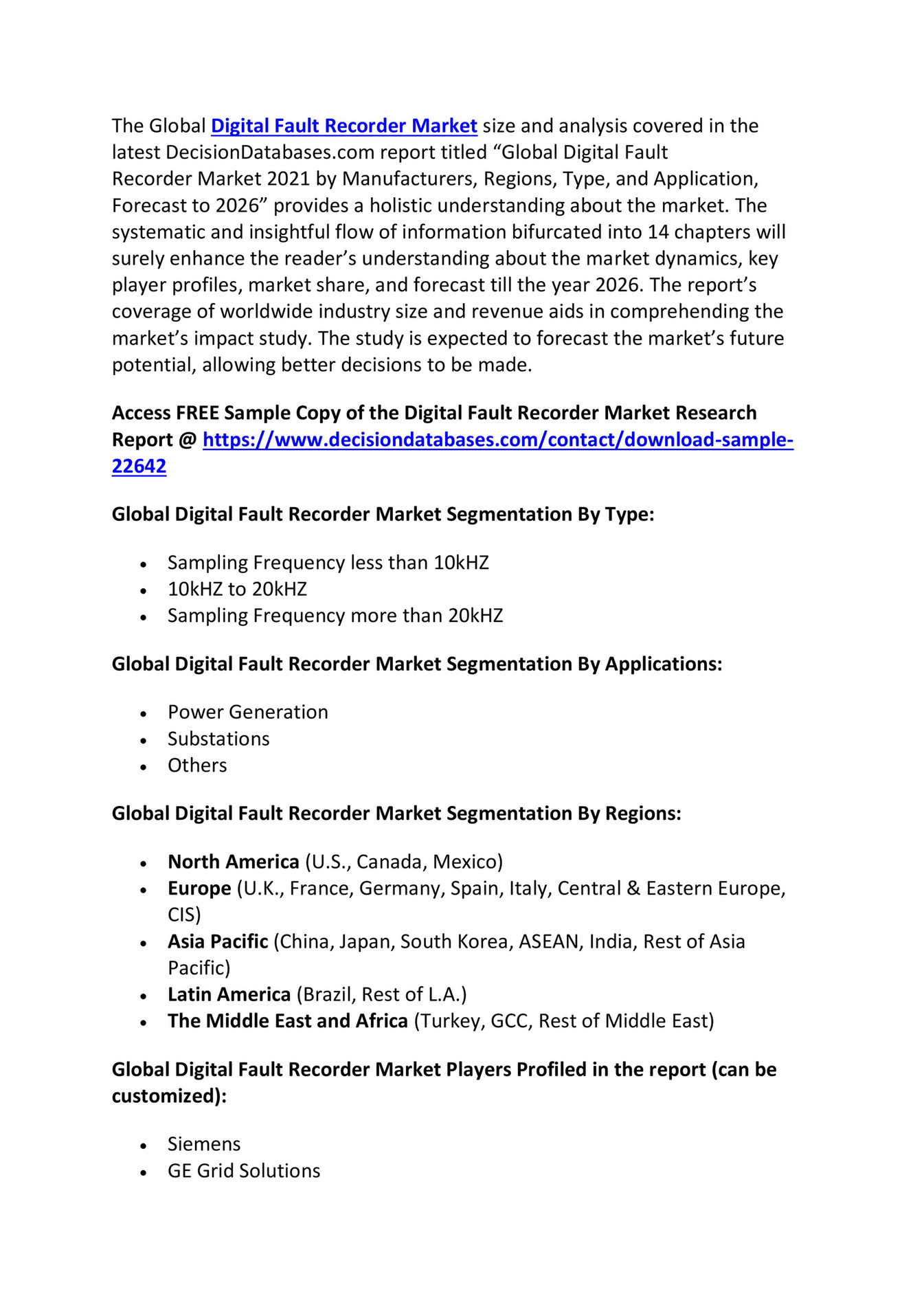 Digital Fault Recorder Market Research Report From 2021 To 2026 - Page ... Digital Fault Recorder Market Research Report From 2021 To 2026 - Page ...
