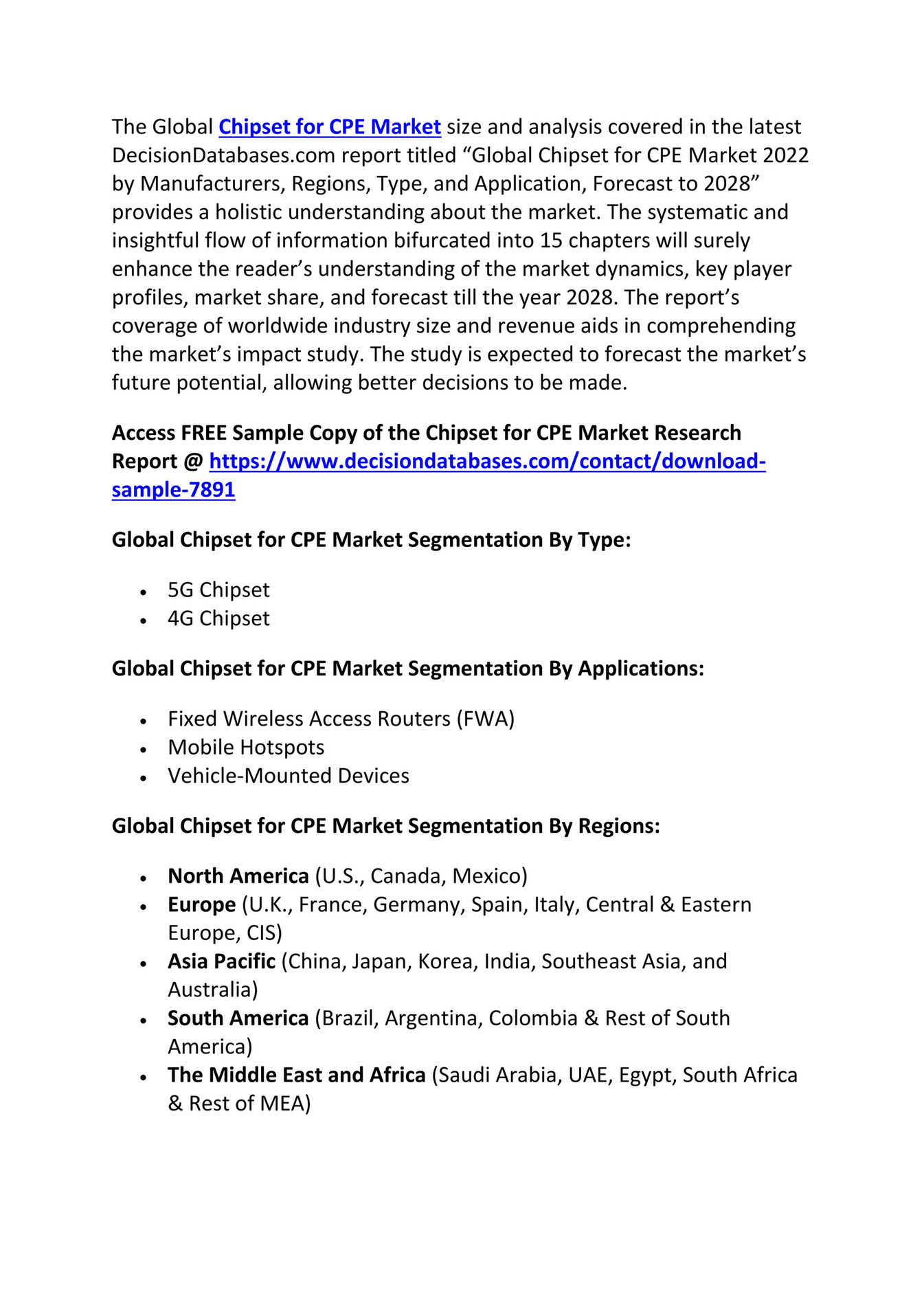 Chipset for CPE Market Growth | Trends | Industry Analysis Report, To ...
