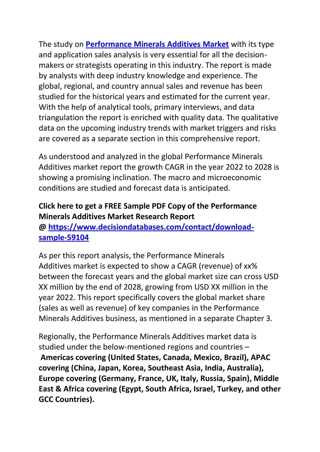 Performance Minerals Additives Market Report Till 2028 | Industry ...