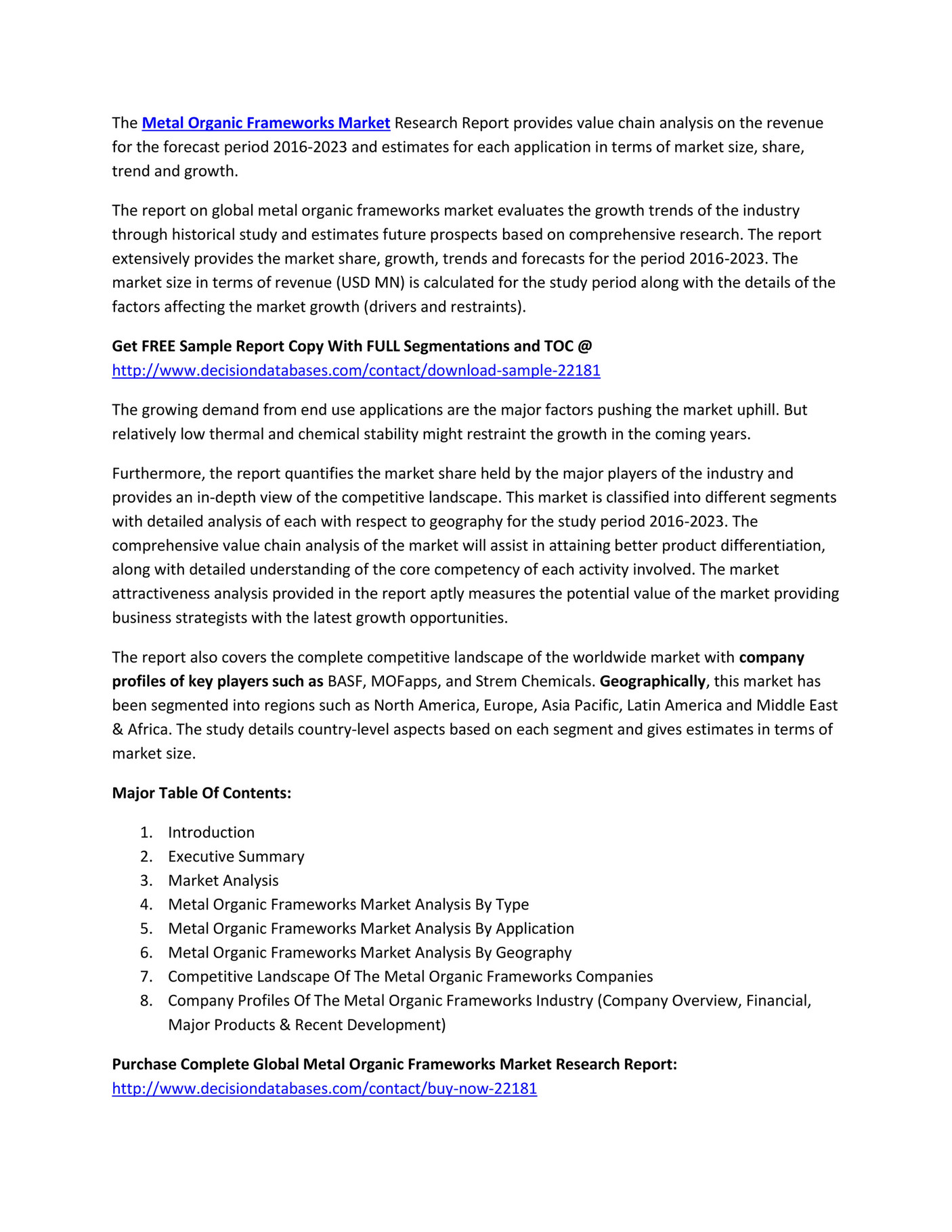 Market Research Metal Organic Frameworks Market Trend Growth Forecast