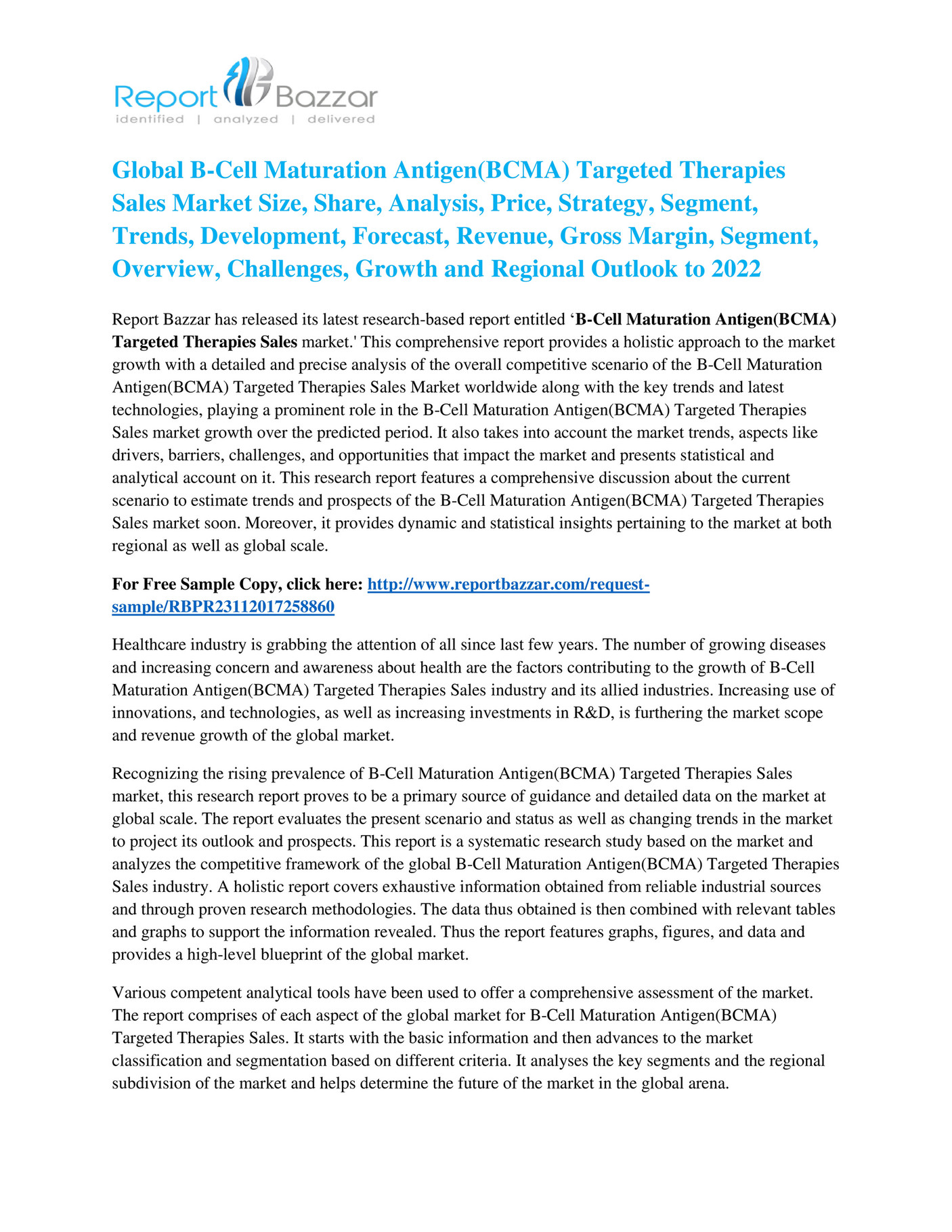 Report Bazzar - B-Cell Maturation Antigen(BCMA) Targeted Therapies ...