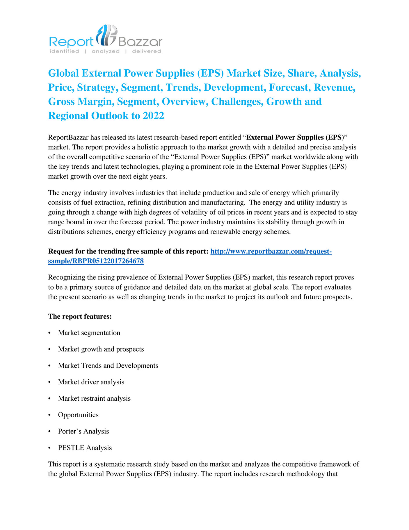 Report Bazzar - External Power Supplies (EPS) Global Market Overview and Analysis 2022 - Page 1 ...