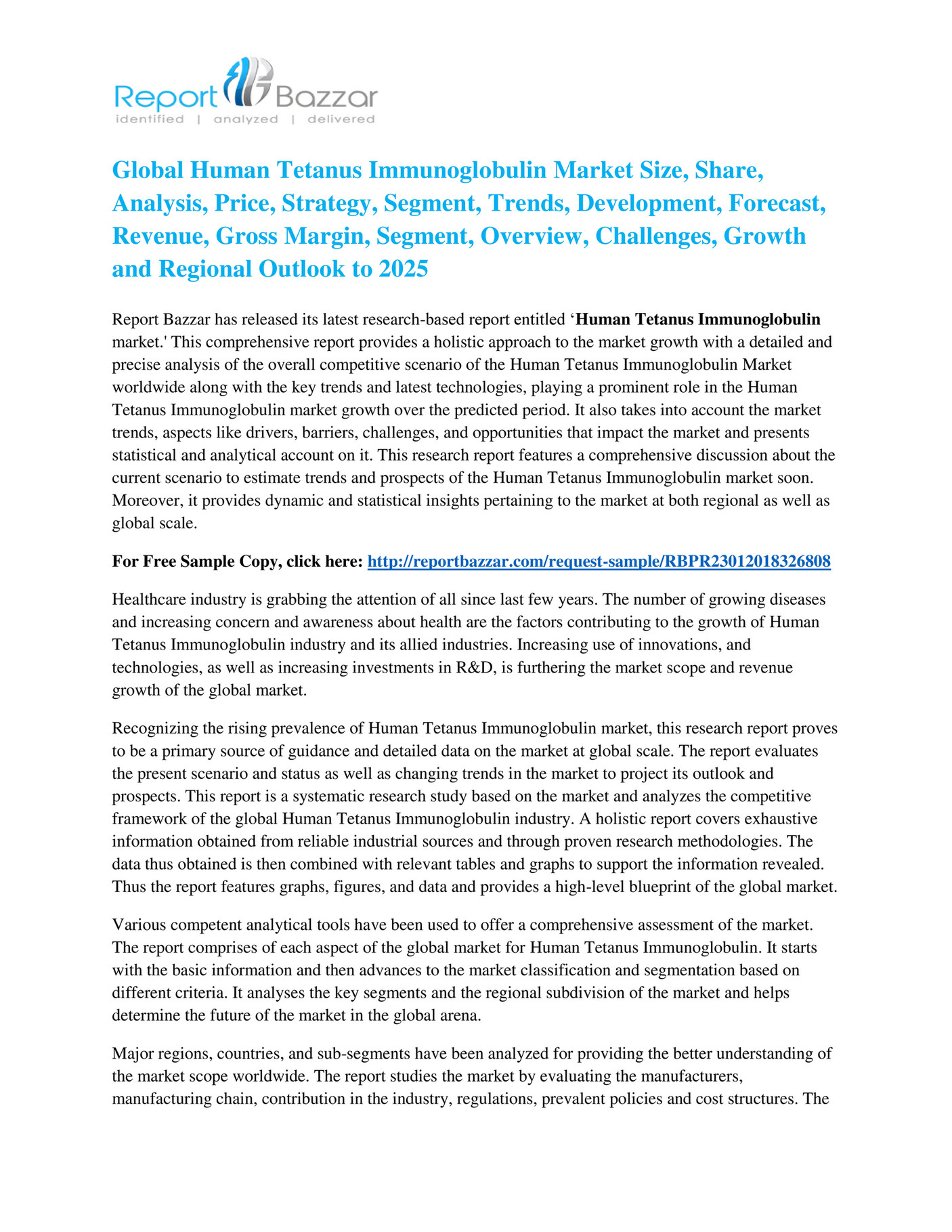 Report Bazzar - Human Tetanus Immunoglobulin Market - Page 1 - Created with Publitas.com