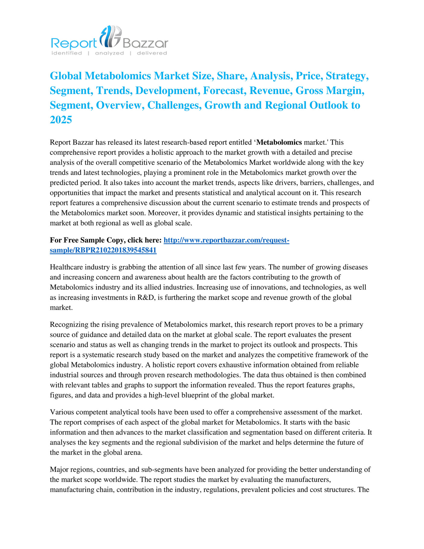 Report Bazzar - Global Metabolomics Market – Key Futuristic Trends and ...