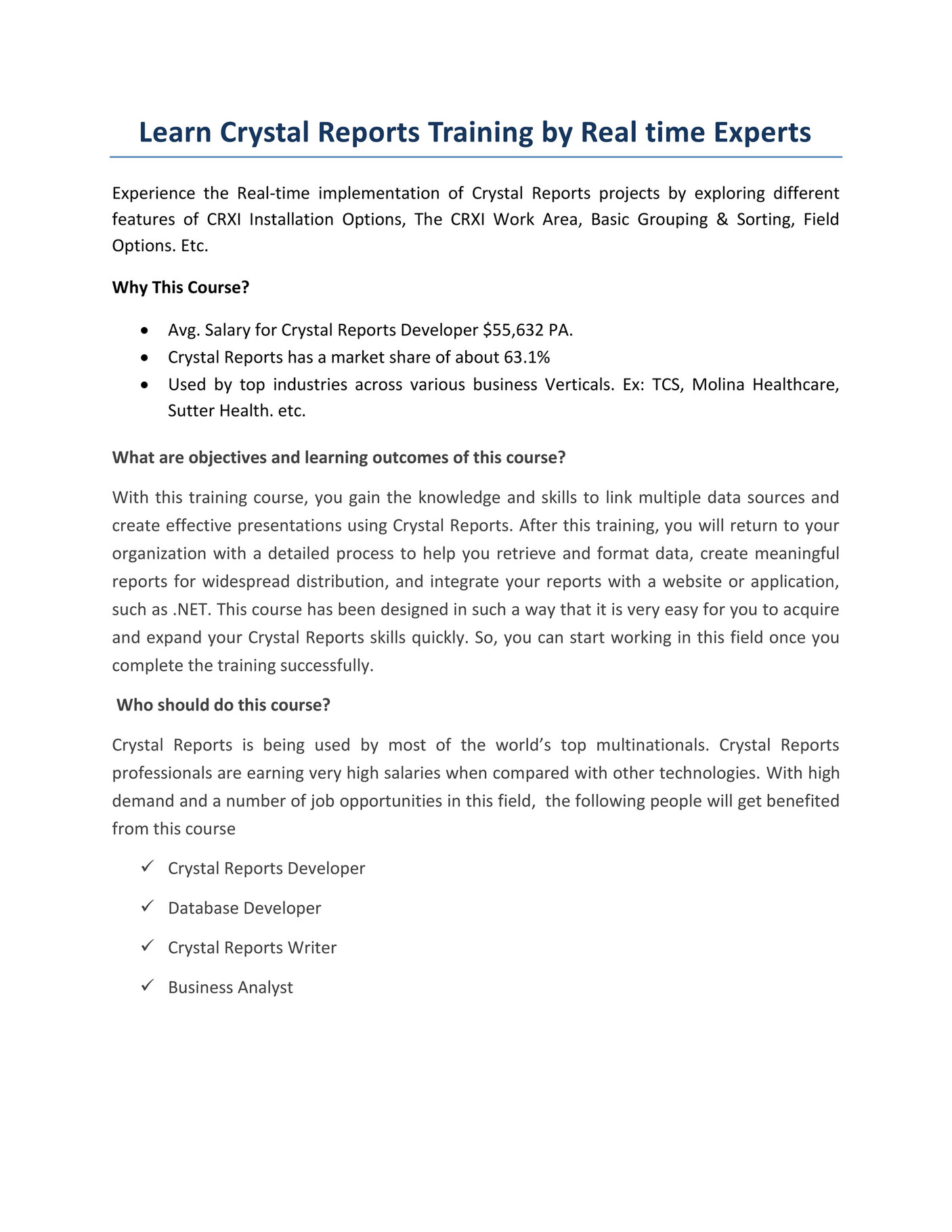 My publications - Crystal Reports Training by Real time Experts - Page 1 - Created with Publitas.com