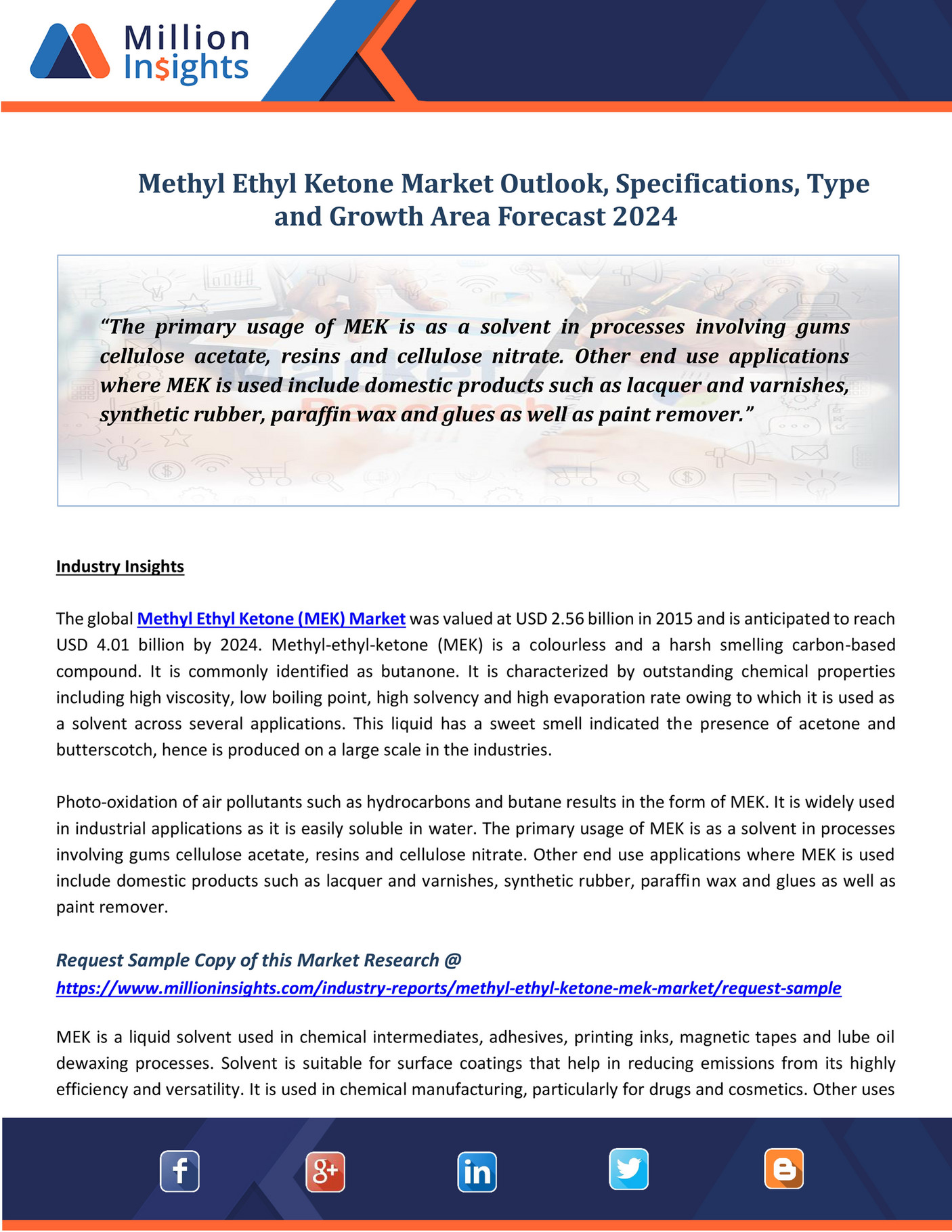 Million Insight - Methyl Ethyl Ketone Market Outlook, Specifications ...