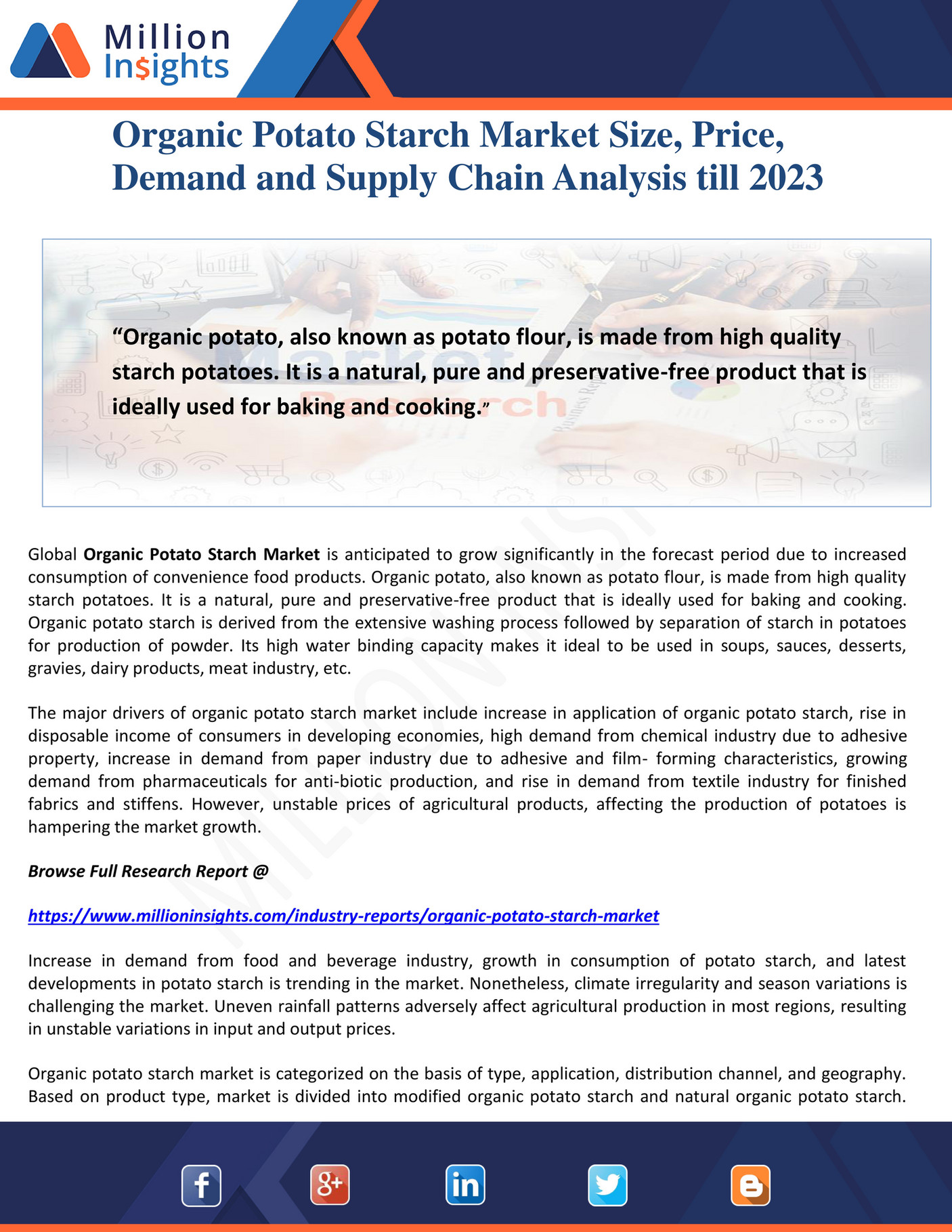 Million Insights - Organic Potato Starch Market Size, Price, Demand and Supply Chain Analysis ...