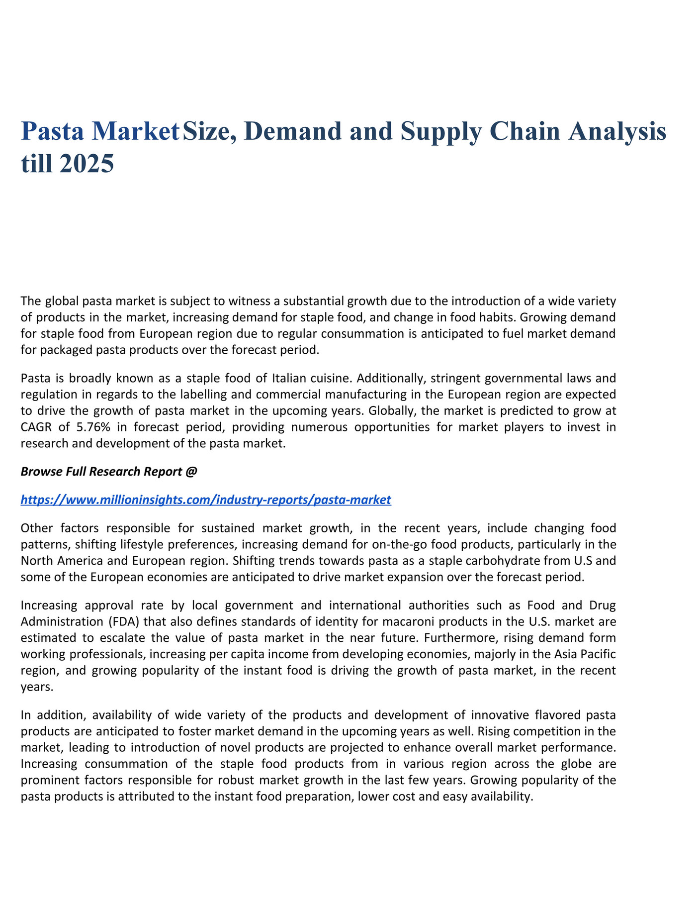Million Insights - Pasta Market Size, Demand and Supply Chain Analysis till 2025 - Page 1 ...