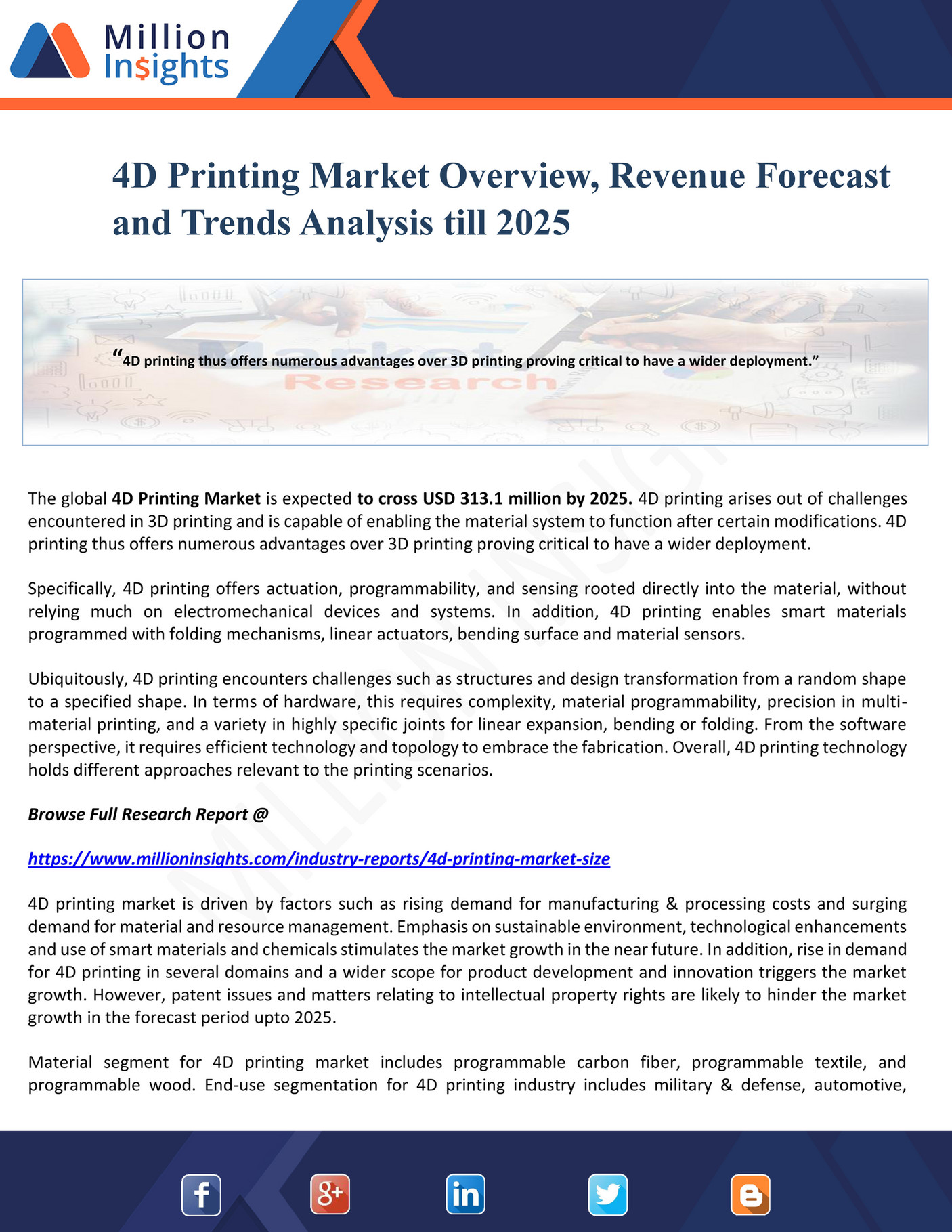 Million Insights - 4D Printing Market Overview, Revenue Forecast and ...