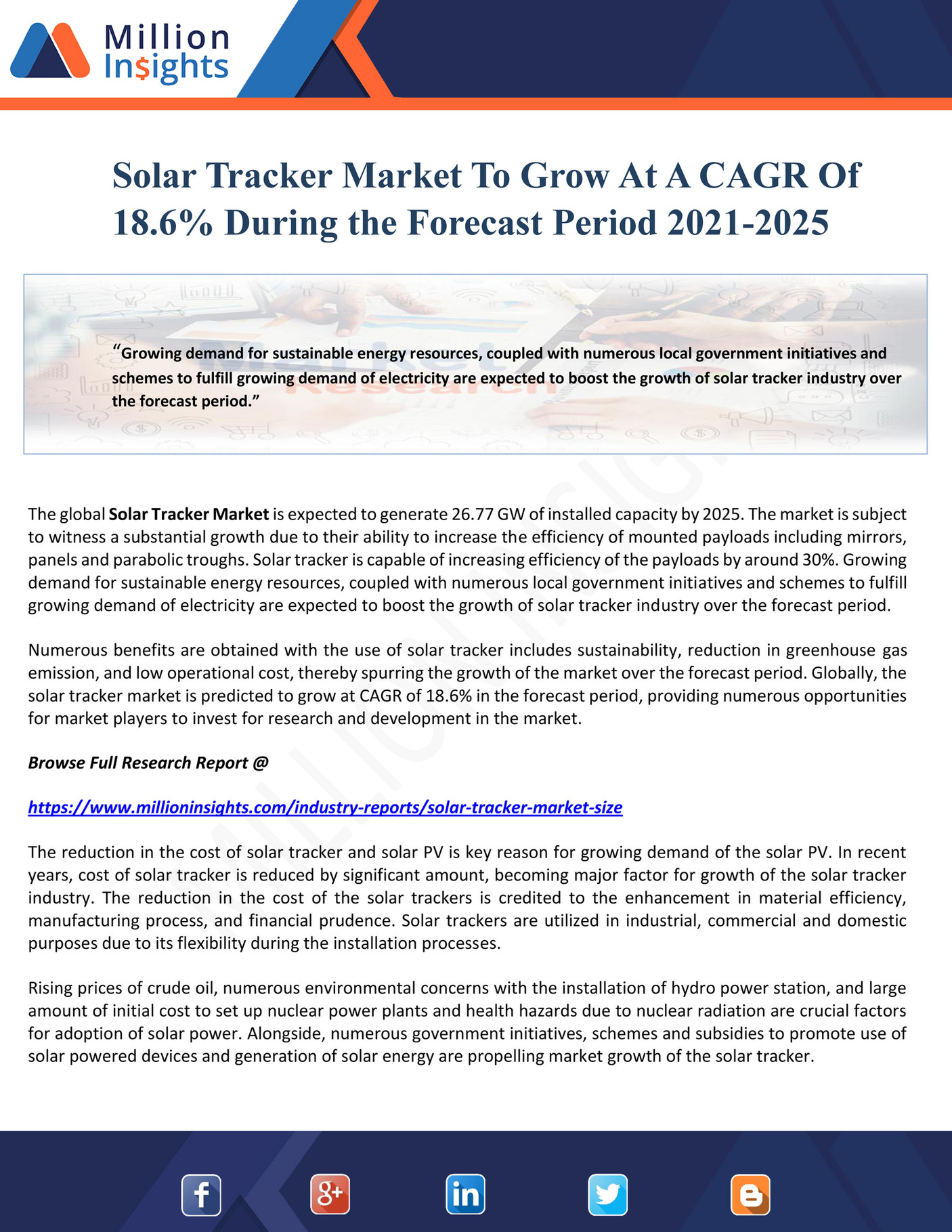Million Insights - Solar Tracker Market To Grow At A CAGR Of 18.6% ...