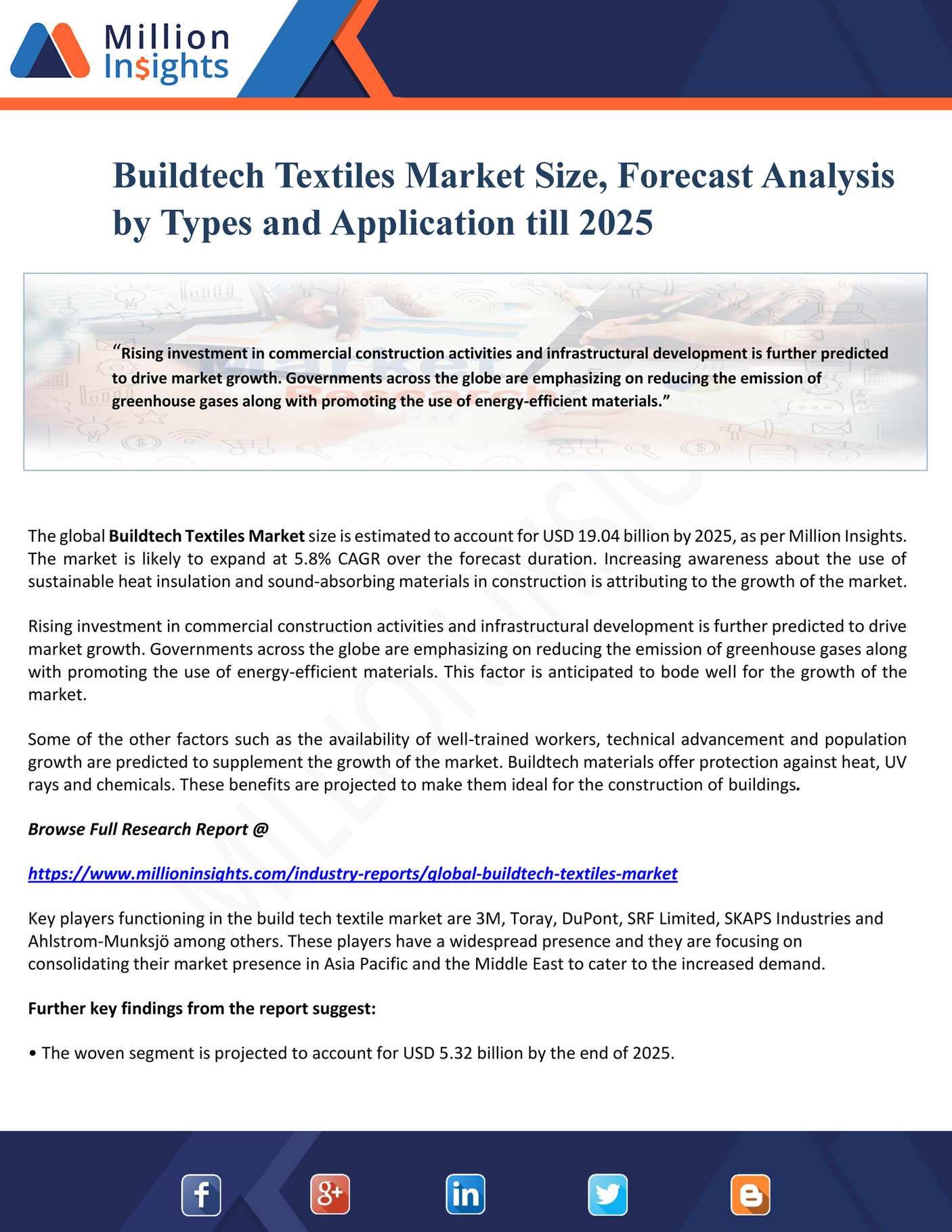 Million Insights - Buildtech Textiles Market Size, Forecast Analysis by ...