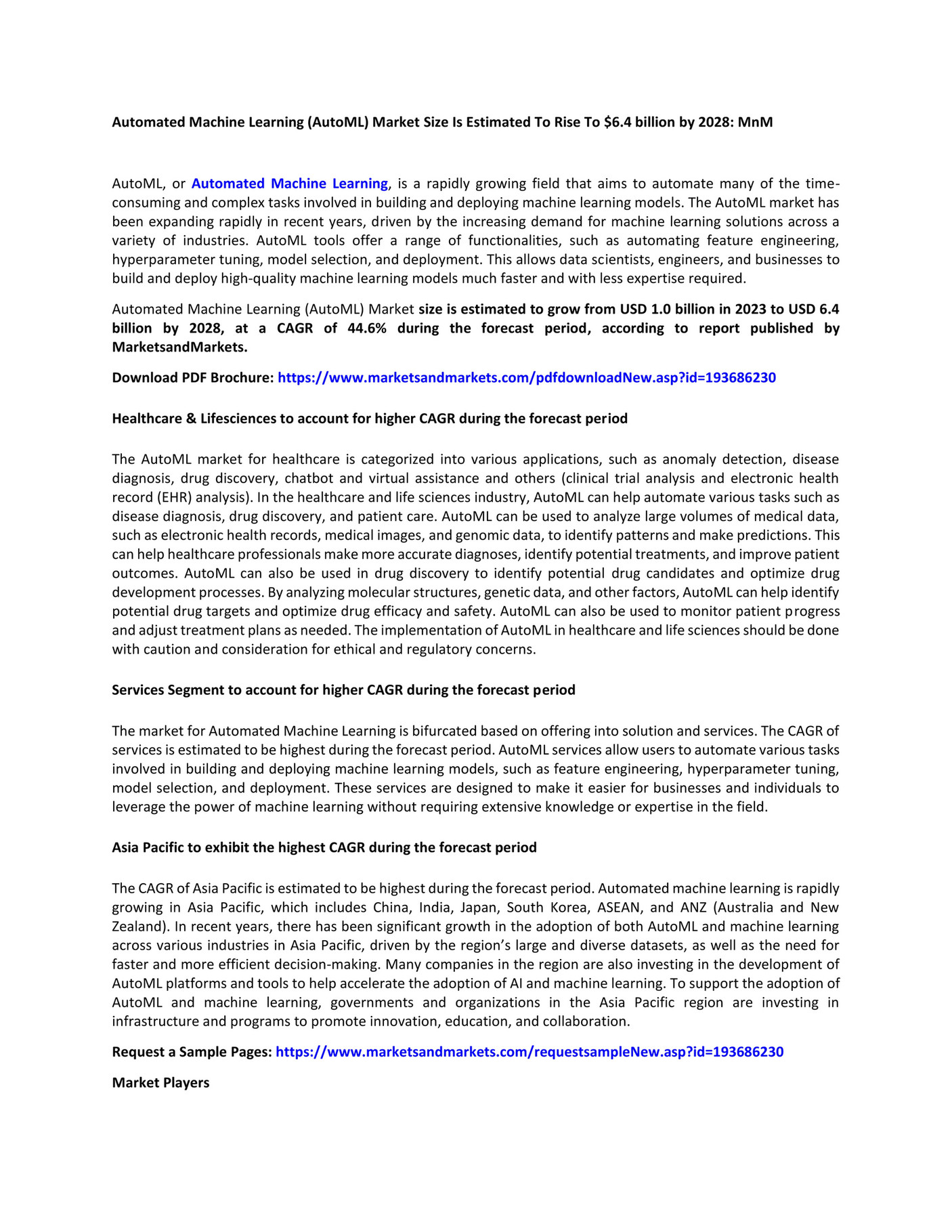 Market Hub Automated Machine Learning Automl Market Shares And Size 2028 Page 1 Created 