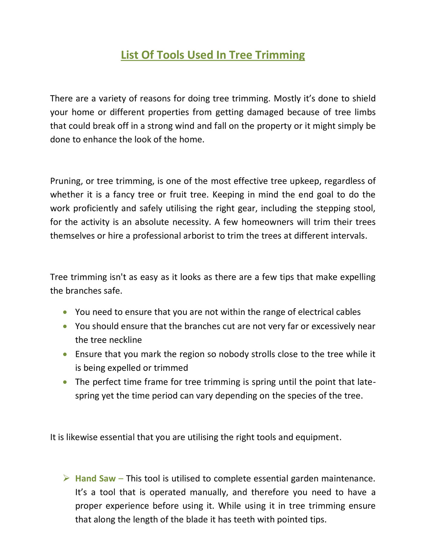 Sydney Arborist - List Of Tools Used In Tree Trimming - Page 1 ...