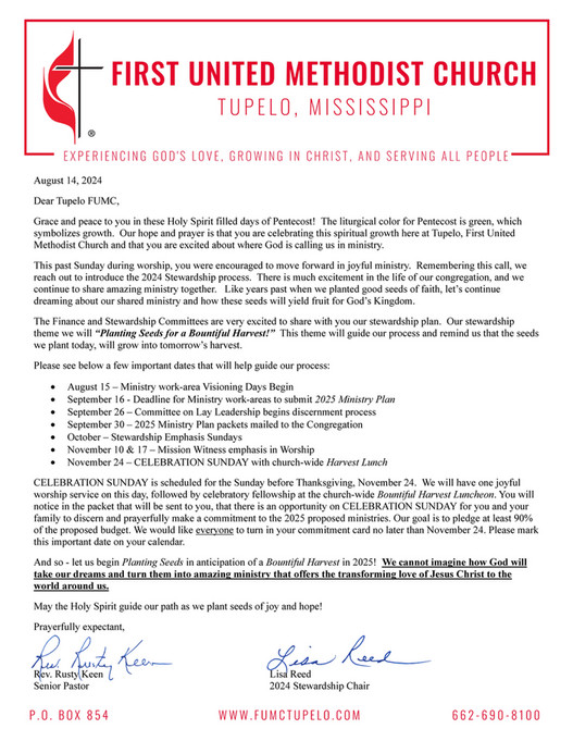 First United Methodist Church, Tupelo MS - Stewardship Letter to ...