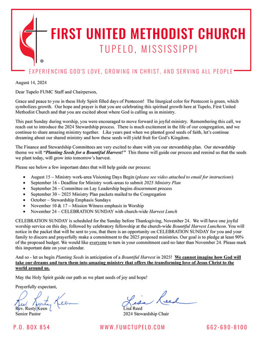 First United Methodist Church, Tupelo MS - Stewardship Letter to Staff ...