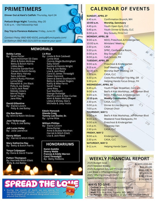 First United Methodist Church, Tupelo MS - FUMC Newsletter 04.23.2025 ...