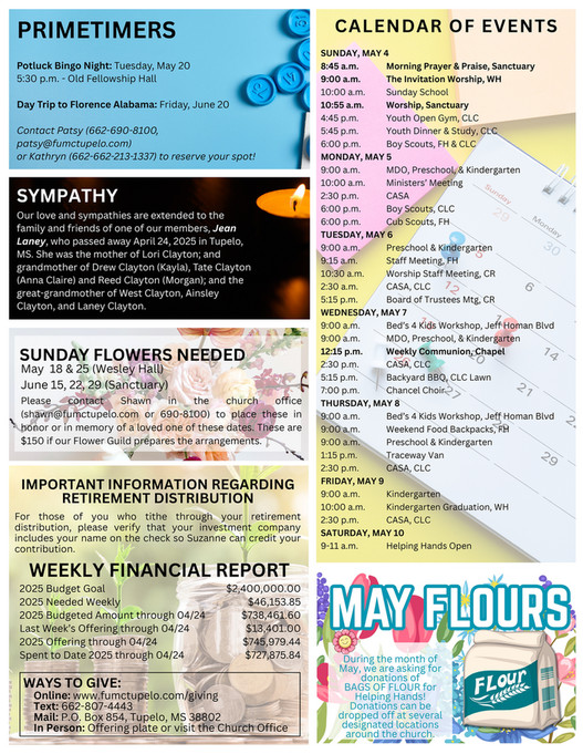 First United Methodist Church, Tupelo MS - FUMC Newsletter 04.30.2025 ...