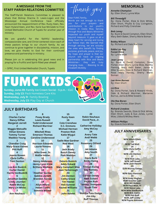 First United Methodist Church, Tupelo MS - FUMC Newsletter 06.25.2025 ...
