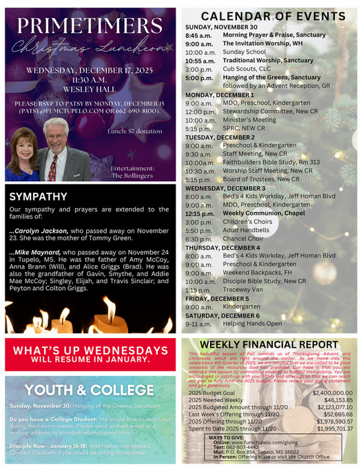 First United Methodist Church, Tupelo MS - FUMC Newsletter 11.24.2025 ...