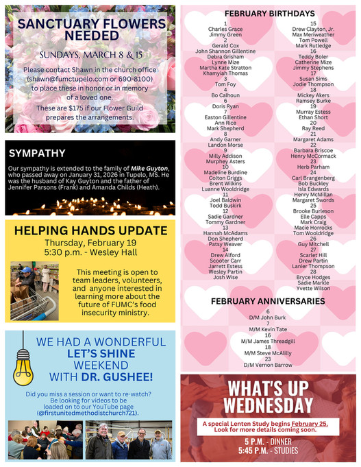 First United Methodist Church, Tupelo MS - FUMC Newsletter 2.11.2026 ...