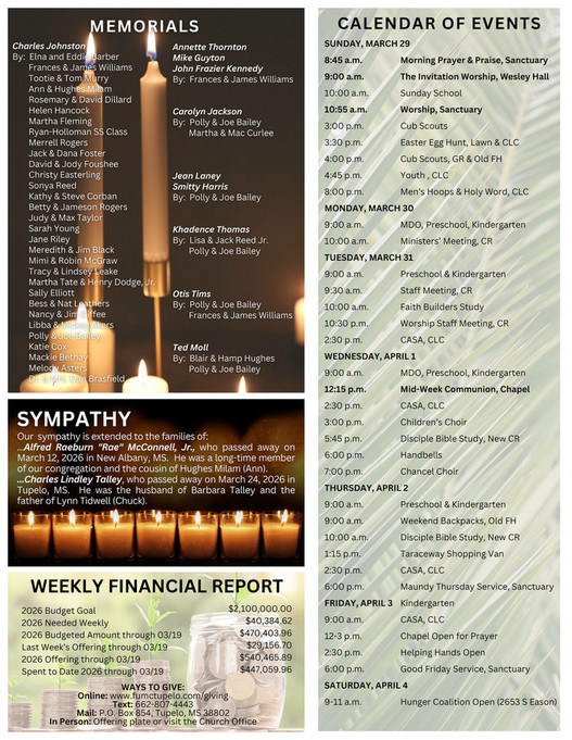 First United Methodist Church, Tupelo MS - FUMC Newsletter 3.25.2026 ...