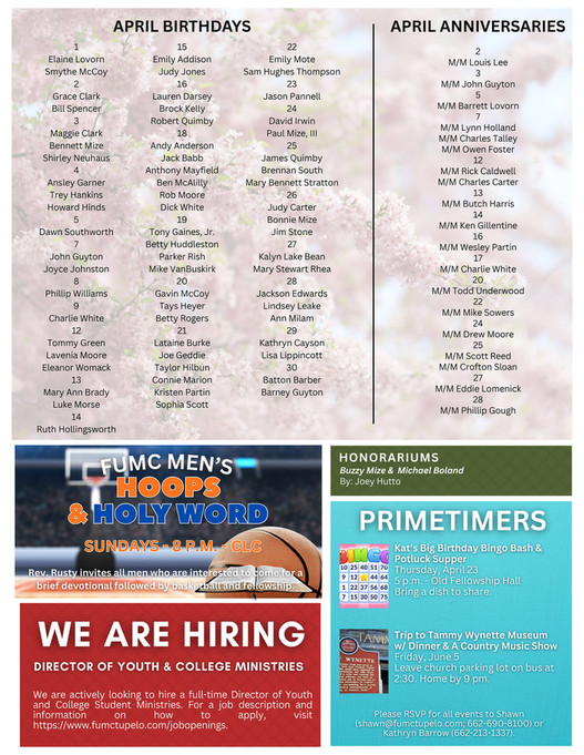 First United Methodist Church, Tupelo MS - FUMC Newsletter 3.25.2026 ...