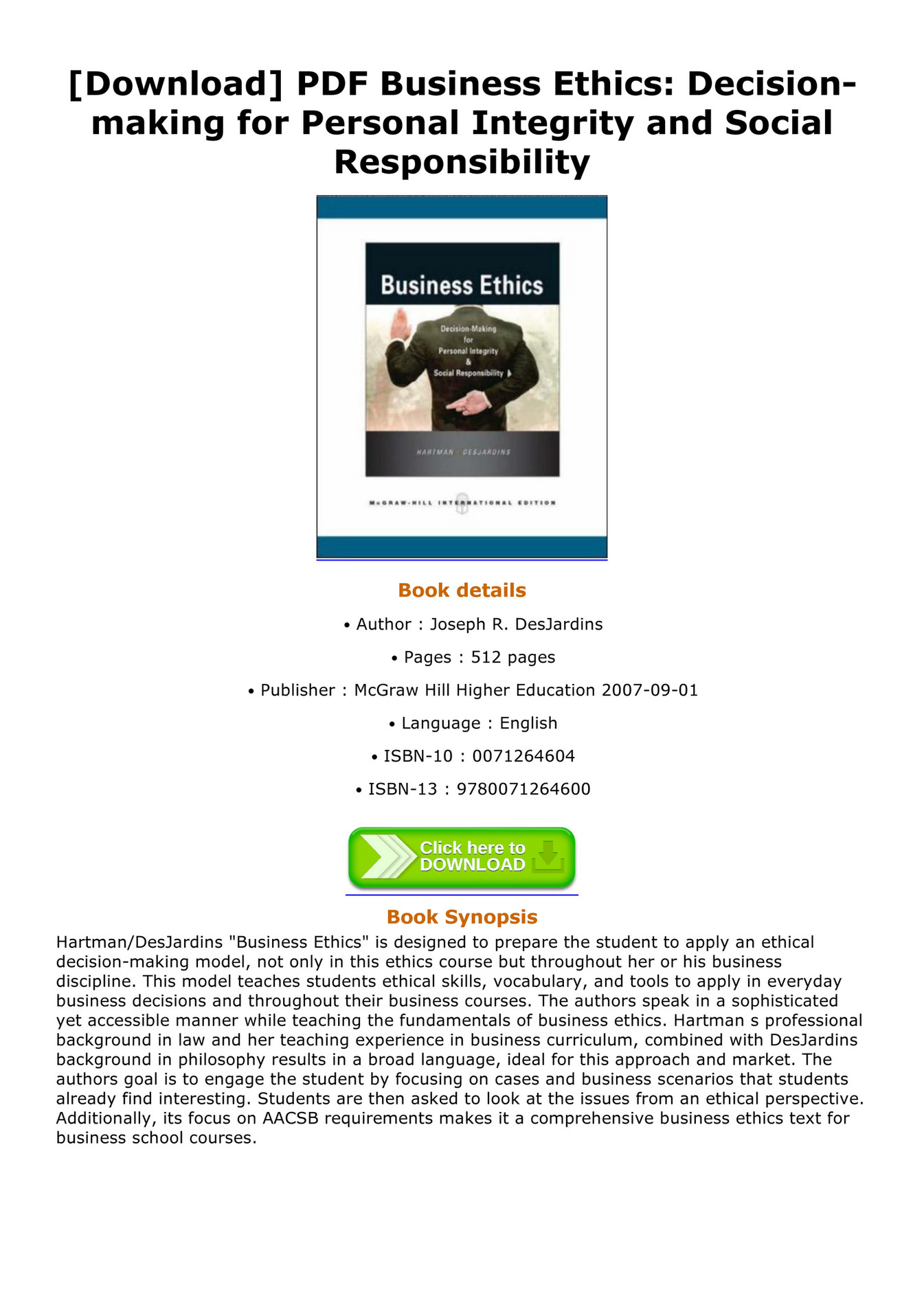 fletchersayer37 - Download PDF Business Ethics Decision making for ...