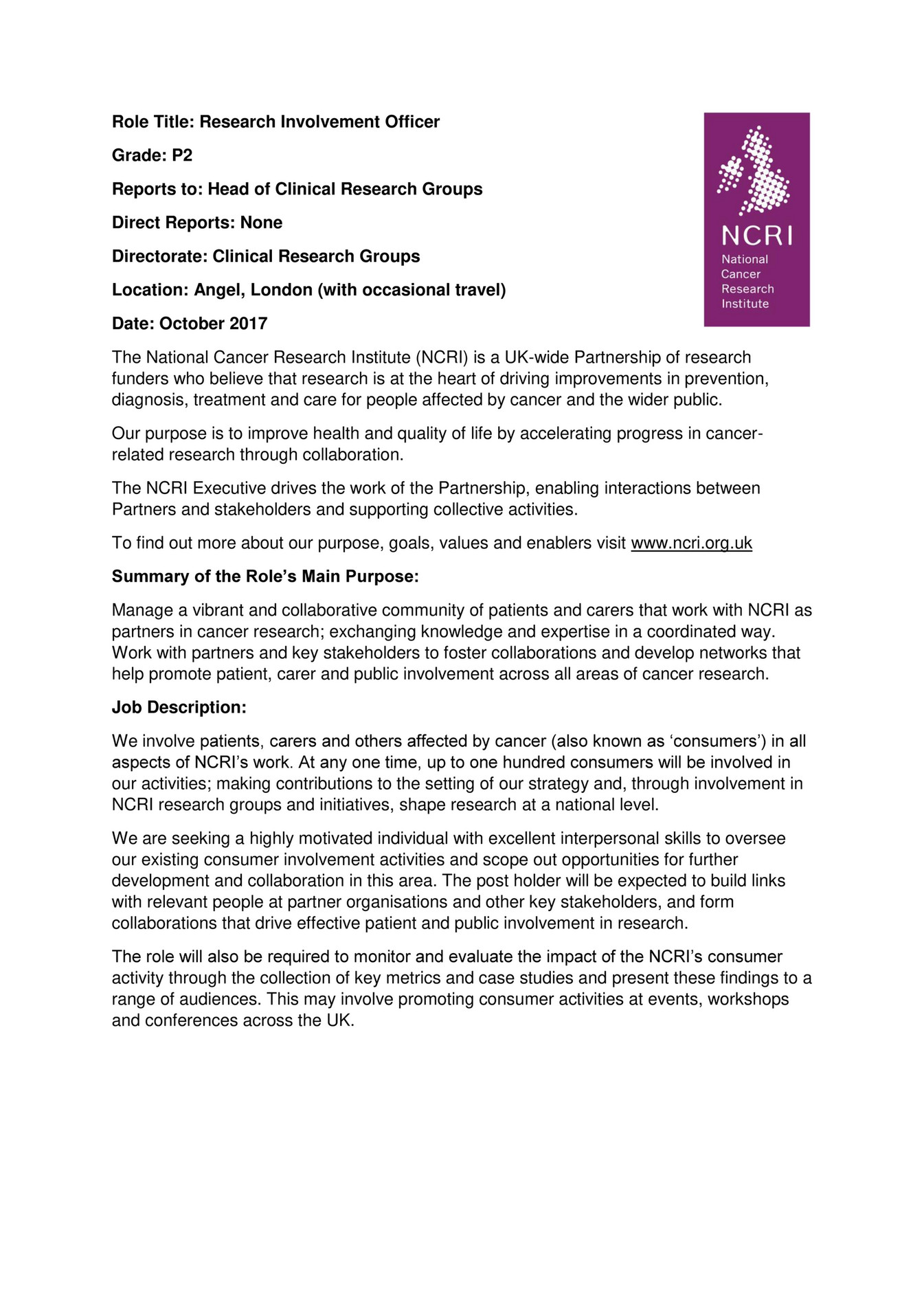 Cancer Research UK - NCRI Research Involvement Officer - Page 1 ...
